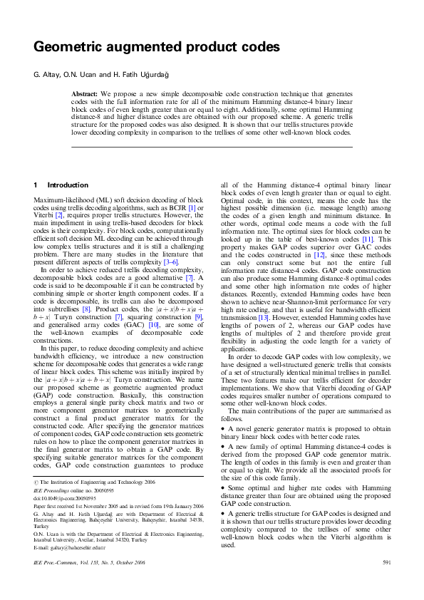 (PDF) Geometric augmented product codes | Osman Nuri Uçan - Academia.edu