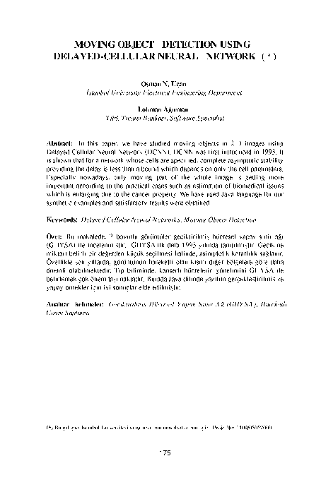 Pdf Moving Object Detection Using Delayed Cellular Neural Network