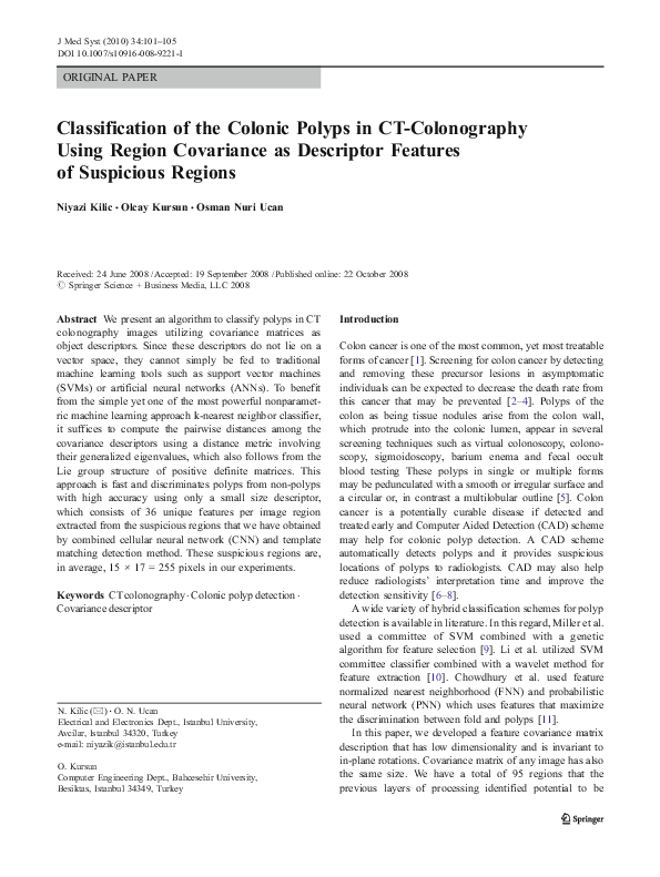 (PDF) Classification of the Colonic Polyps in CT-Colonography Using ...