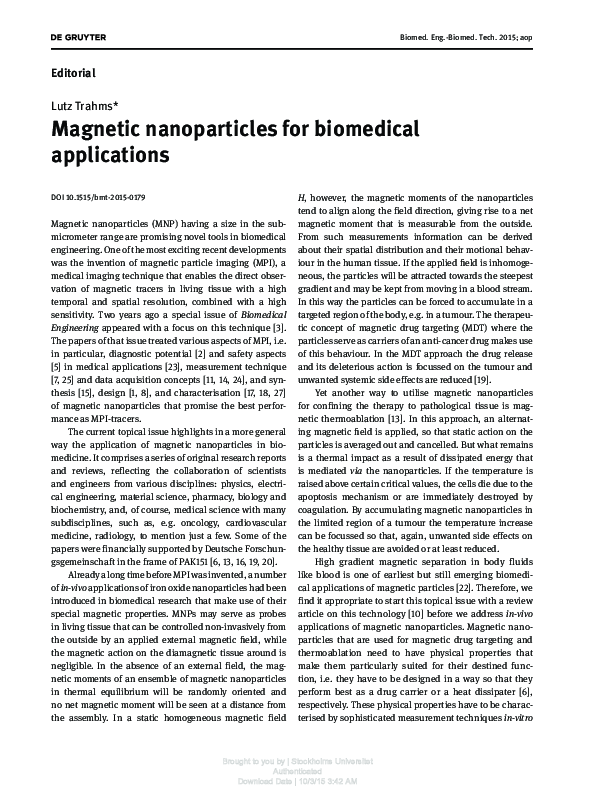 (PDF) Magnetic Nanoparticles for Biomedical Applications