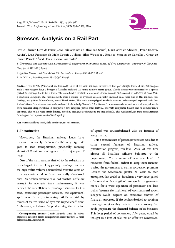 (PDF) Stresses Analysis on a Rail Part
