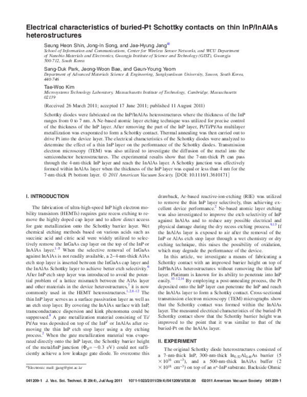 (PDF) Electrical characteristics of buried-Pt Schottky contacts on thin InP/InAlAs heterostructures