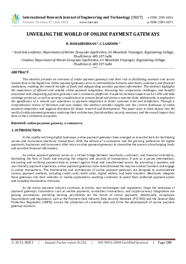 (PDF) UNVEILING THE WORLD OF ONLINE PAYMENT GATEWAYS