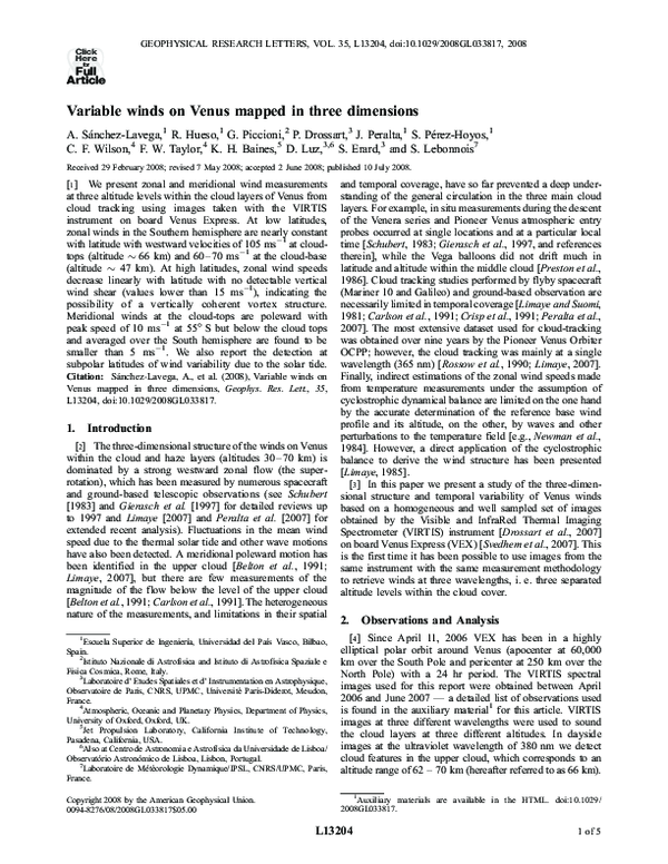 (PDF) 3D Mapping of Variable Winds in Venus' Cloud Layers
