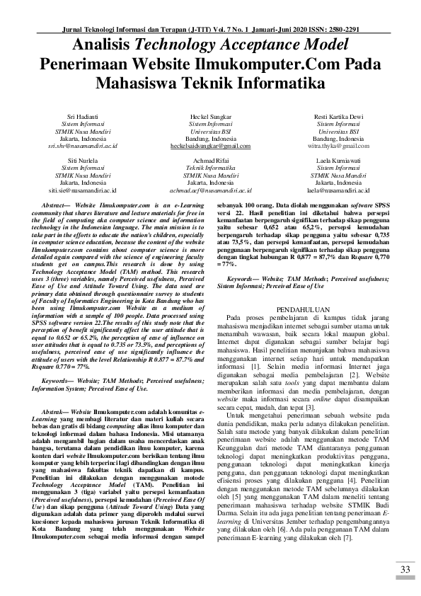 (PDF) Analisis Technology Acceptance Model Penerimaan Website ...