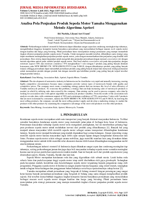 (PDF) Analisa Pola Penjualan Produk Sepeda Motor Yamaha Menggunakan ...