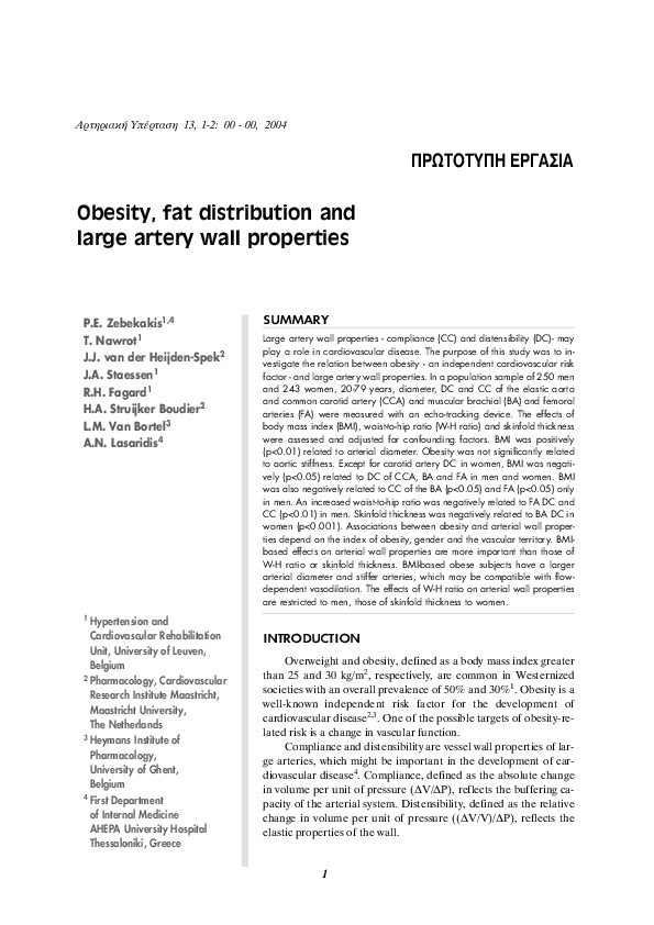 (PDF) Obesity, fat distribution and large artery wall properties