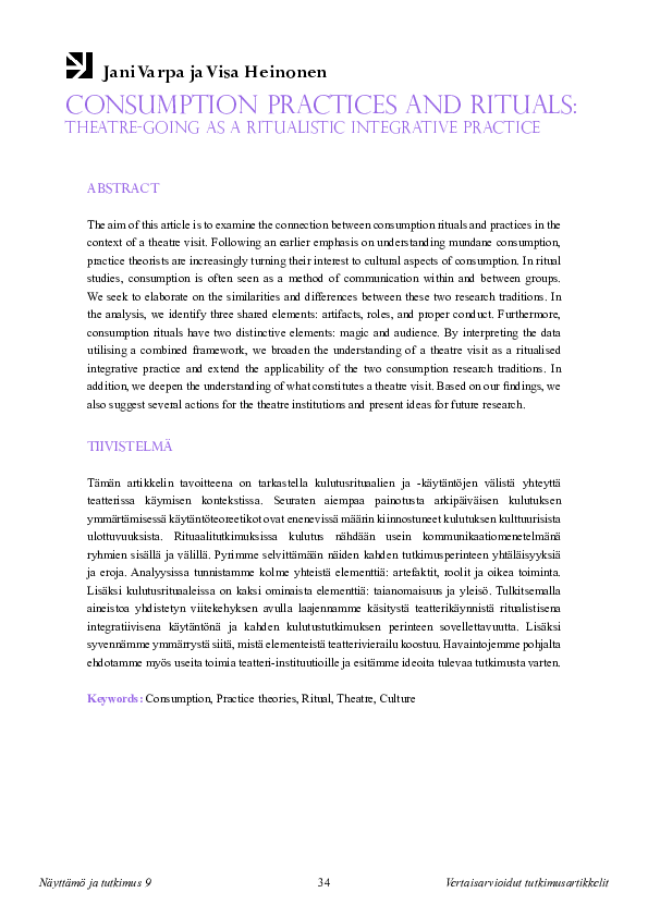 (PDF) Consumption practices and rituals: Theatre-going as a ritualistic ...