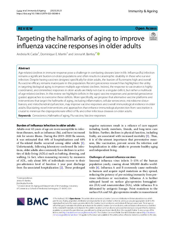 (PDF) Targeting the hallmarks of aging to improve influenza vaccine ...