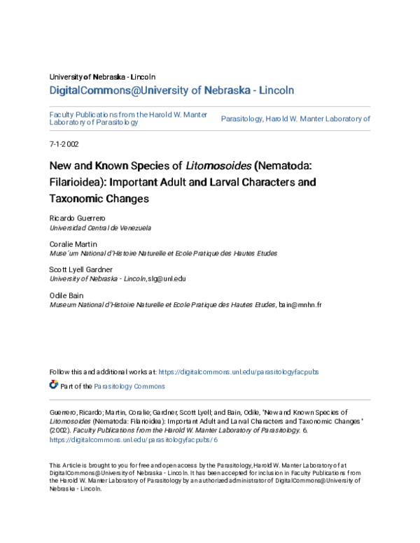 (PDF) New and Known Species of Litomosoides (Nematoda: Filarioidea ...