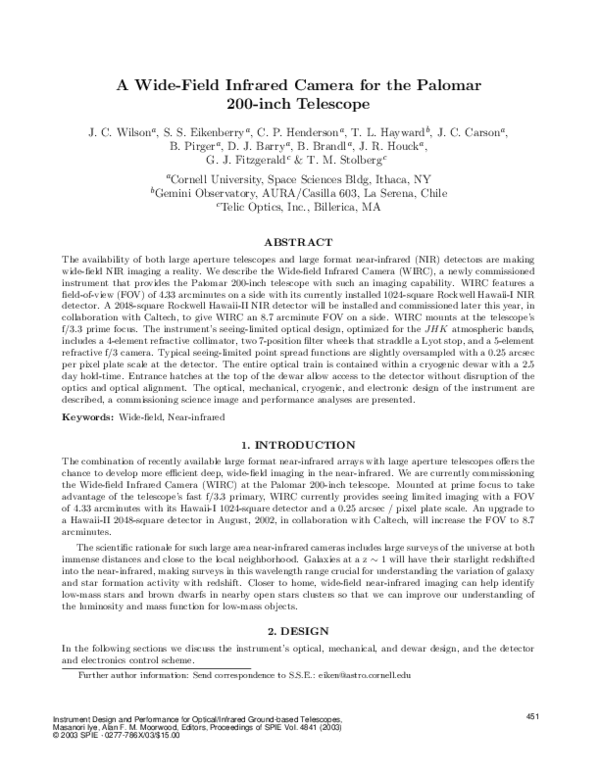 (PDF) A Wide-Field Infrared Camera for the Palomar 200-inch Telescope