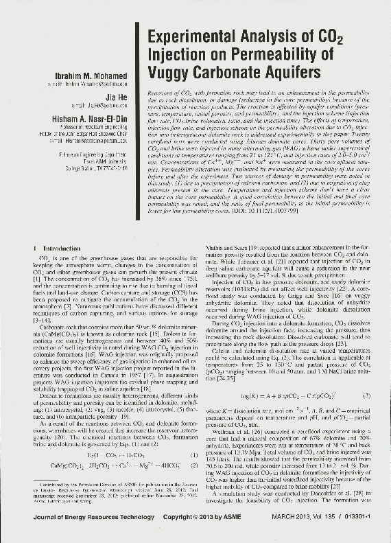 (PDF) Experimental Analysis of CO2 Injection on Permeability of Vuggy ...