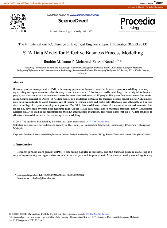 (PDF) STA Data Model for Effective Business Process Modelling