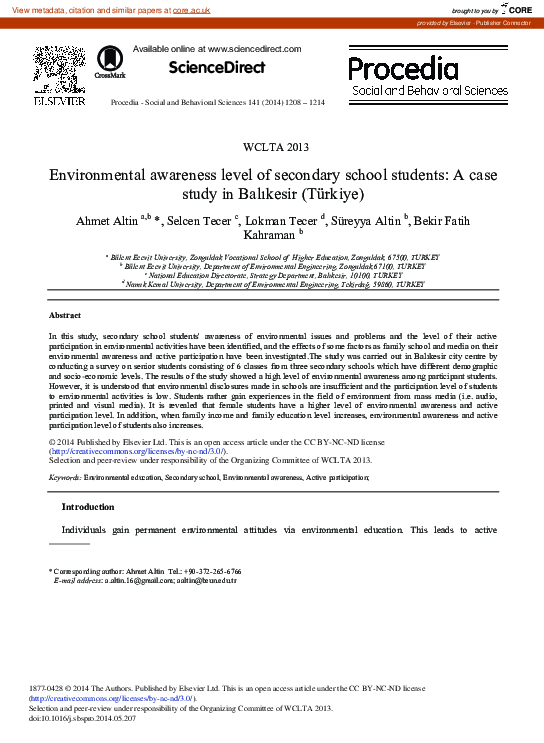 (PDF) Environmental Awareness Level of Secondary School Students: A ...