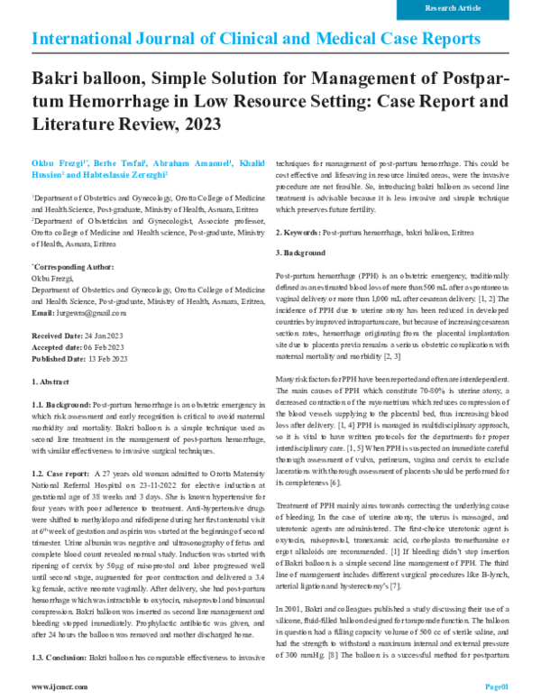 (PDF) Bakri balloon, Simple Solution for Management of Postpartum ...