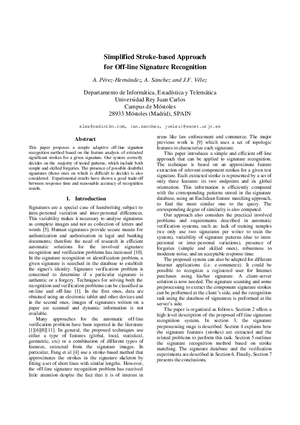 Pdf Simplified Stroke Based Approach For Off Line Signature Recognition