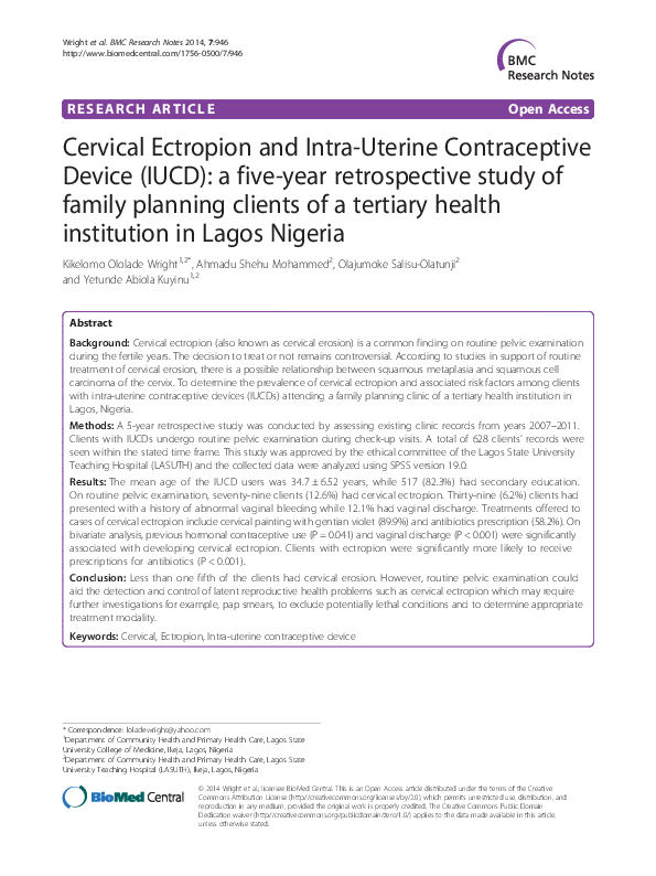 (PDF) Cervical Ectropion and Intra-Uterine Contraceptive Device (IUCD ...