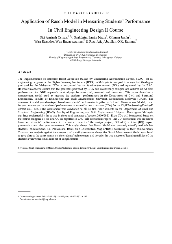 (PDF) Application of Rasch Model in Measuring Students’ Performance in ...