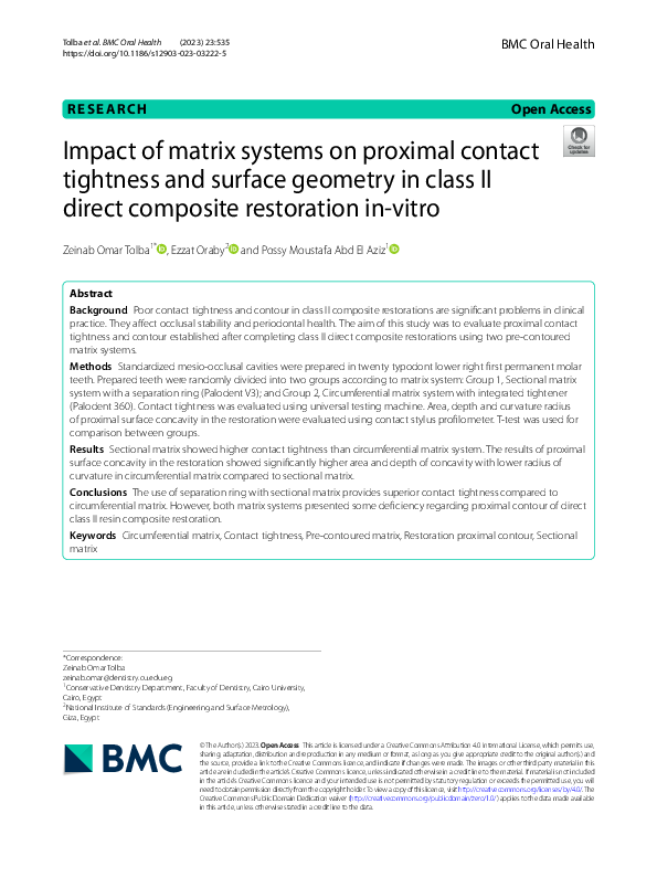 (PDF) Impact of matrix systems on proximal contact tightness and ...