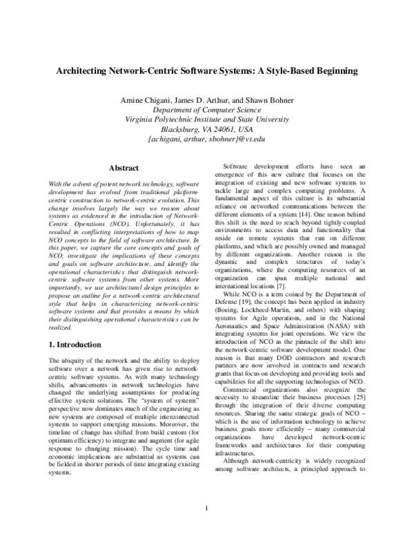 (PDF) Architecting Network-Centric Software Systems: A Style-Based Beginning
