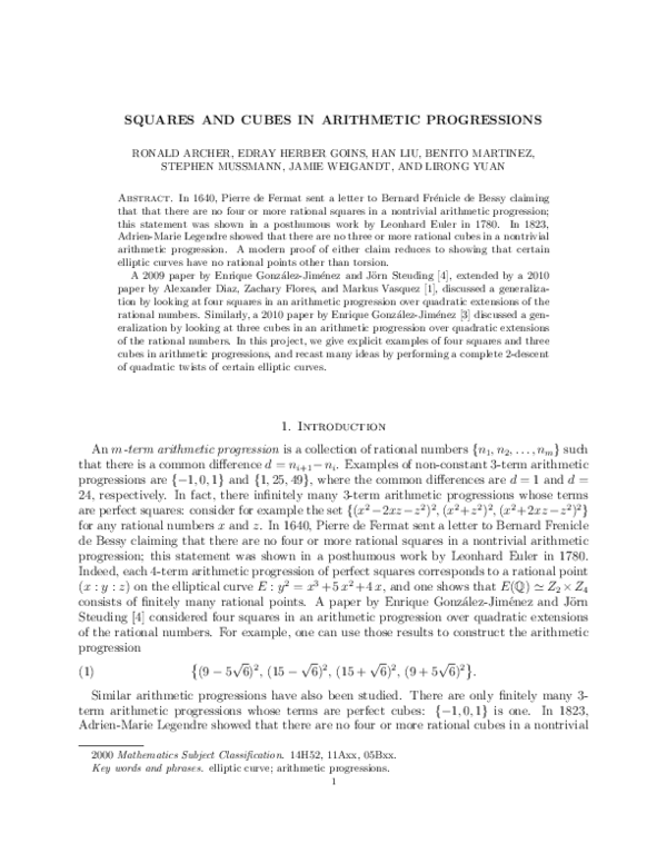 (PDF) Squares and Cubes in Arithmetic Progressions