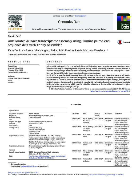 (PDF) Ameliorated de novo transcriptome assembly using Illumina paired ...