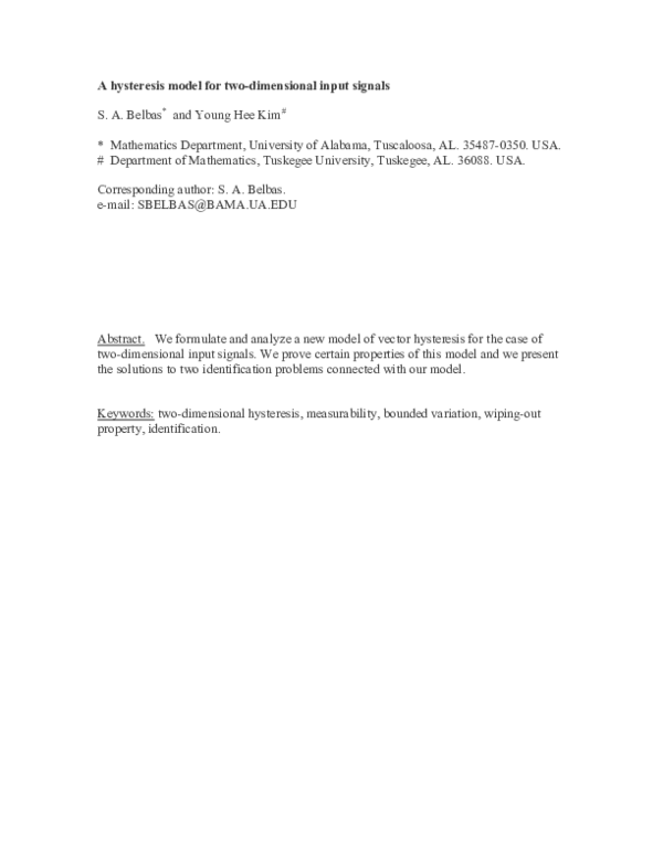 (PDF) Two-Dimensional Vector Hysteresis Model