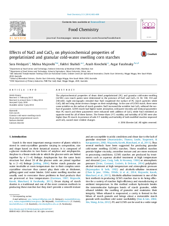 (PDF) Effects of NaCl and CaCl 2 on physicochemical properties of pregelatinized and granular ...