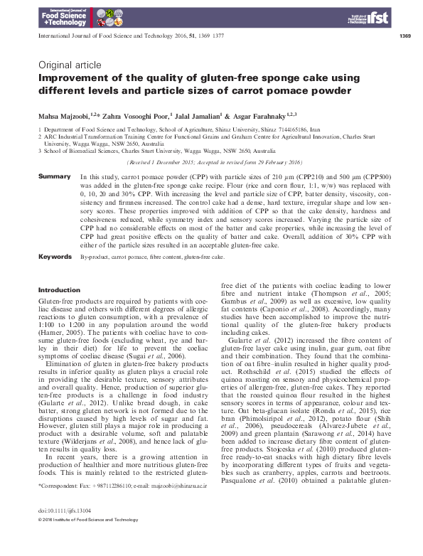 (PDF) Improvement of the quality of gluten-free sponge cake using ...