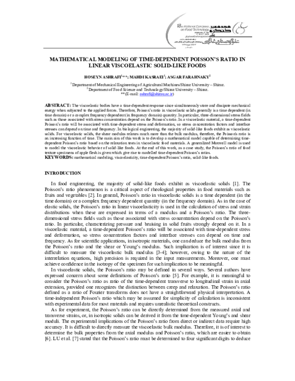 (PDF) Mathematical Modeling of Time-Dependent Poisson’s Ratio in Linear viscoelastic Solid-Like ...