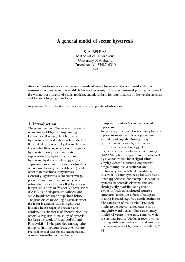 (PDF) A general model of vector hysteresis