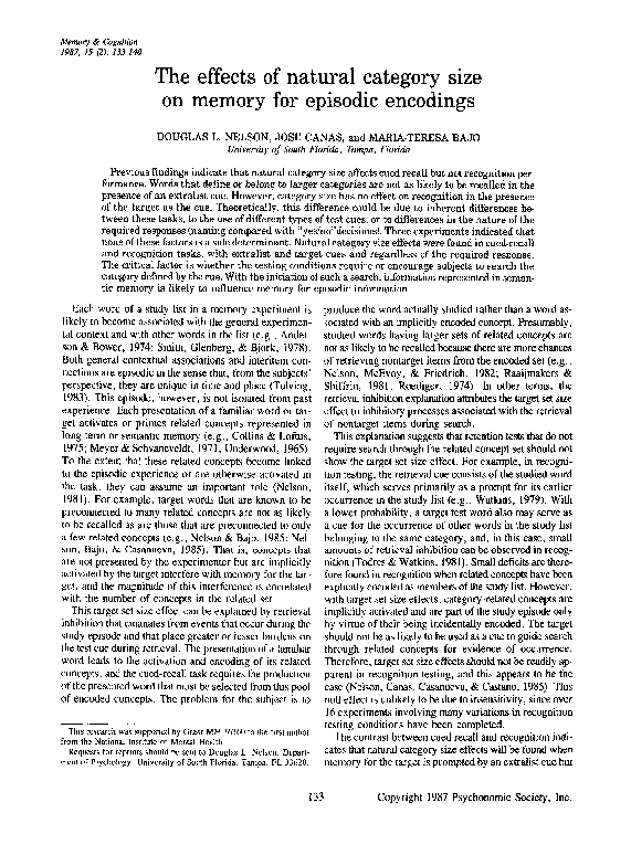(PDF) The effects of natural category size on memory for episodic encodings