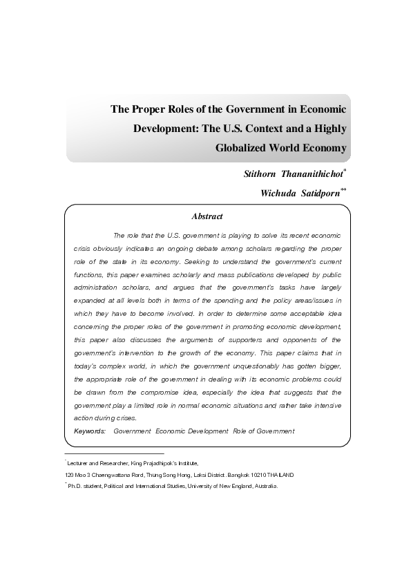 (PDF) The Proper Roles of the Government in Economic Development: The U ...