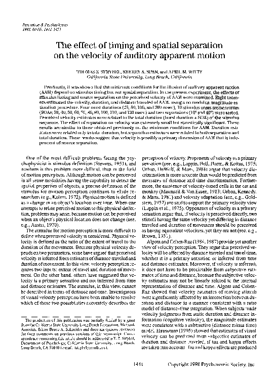 (PDF) The effect of timing and spatial separation on the velocity of ...