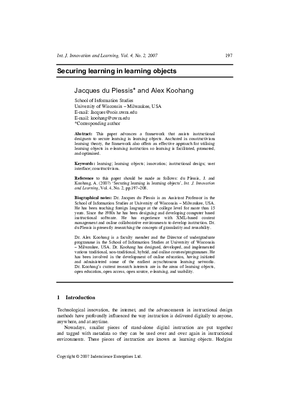 (PDF) Securing learning in learning objects