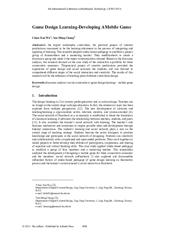 Pdf Game Design Learning Developing A Mobile Game