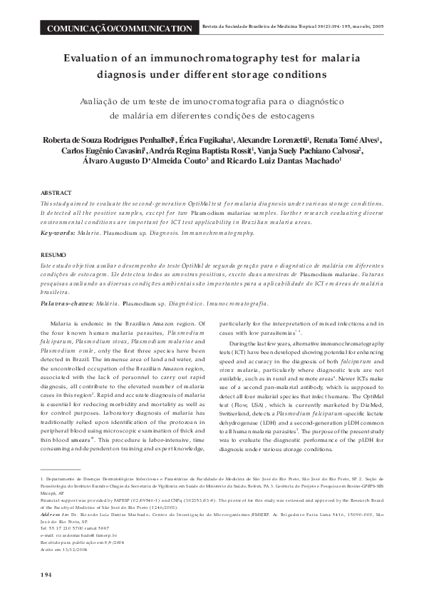 (PDF) Evaluation of an immunochromatography test for malaria diagnosis ...