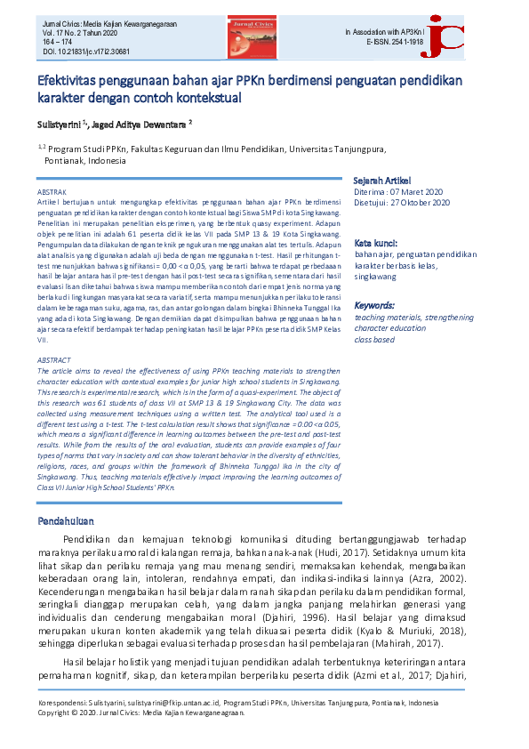 (PDF) Efektivitas penggunaan bahan ajar PPKn berdimensi penguatan ...