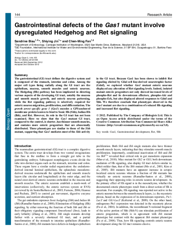 (PDF) Gastrointestinal defects of the Gas1 mutant involve dysregulated ...
