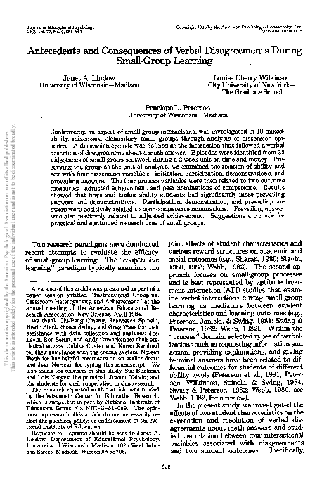 (PDF) Antecedents and consequences of verbal disagreements during small ...