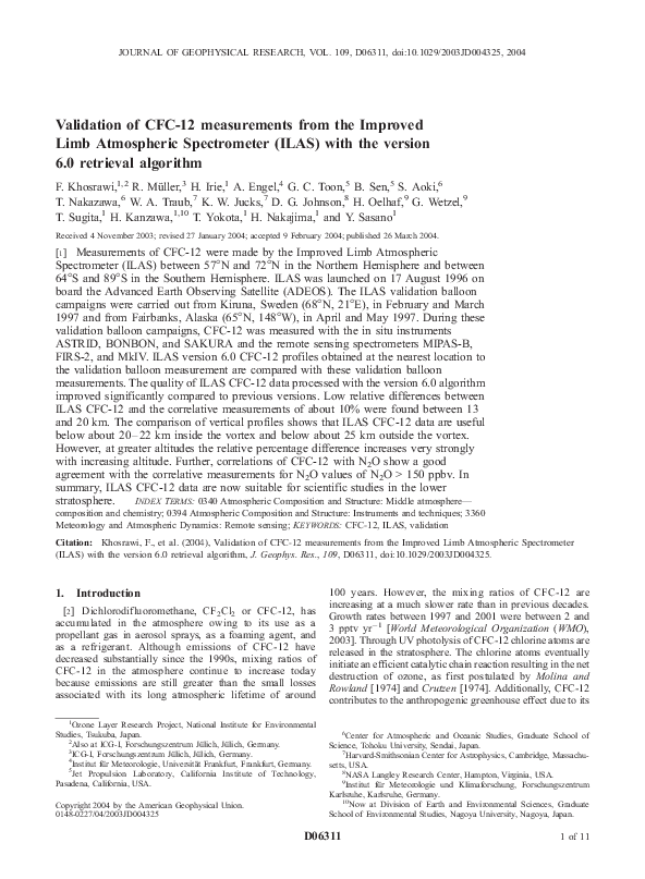 (PDF) Validation of CFC-12 measurements from the Improved Limb Atmospheric Spectrometer (ILAS ...