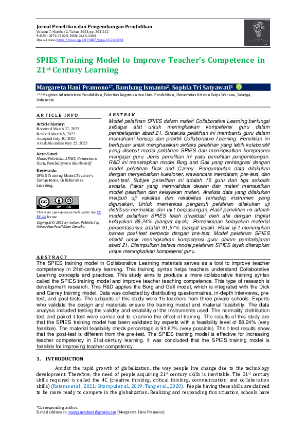 (PDF) SPIES Training Model to Improve Teacher’s Competence in 21st Century Learning | Margareta ...