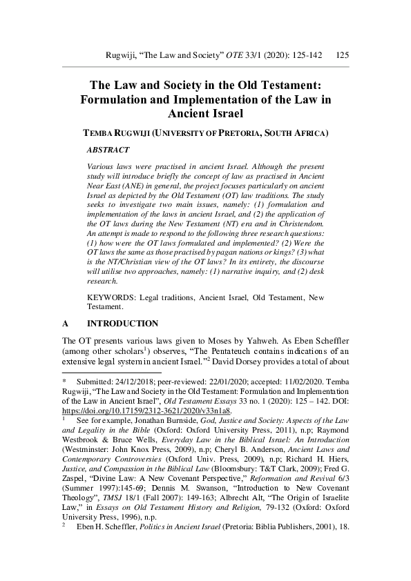 (PDF) The Law and Society in the Old Testament: Formulation and ...
