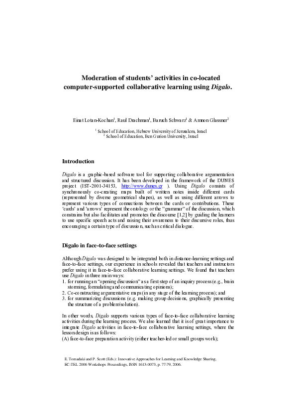 (PDF) Moderation of students' activities in co-located computer-supported collaborative learning ...