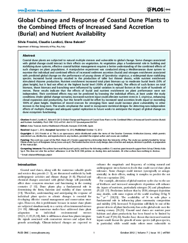 (PDF) Global Change and Response of Coastal Dune Plants to the Combined ...