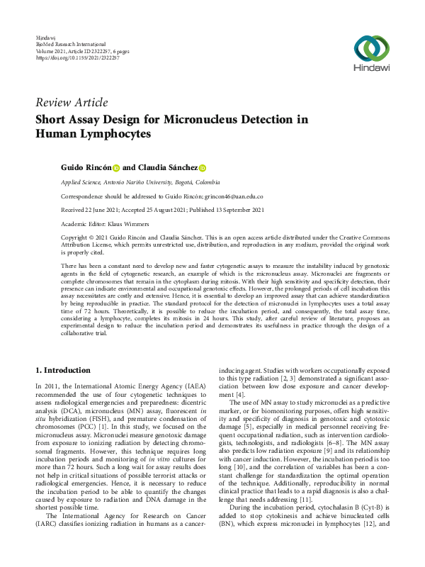 (PDF) Short Assay Design for Micronucleus Detection in Human Lymphocytes