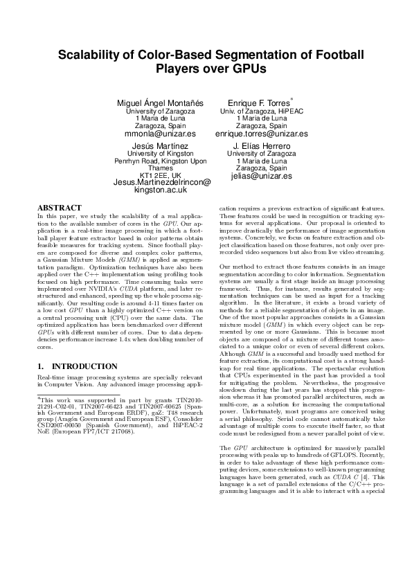 (PDF) Scalability of color-based segmentation of football players over GPUs