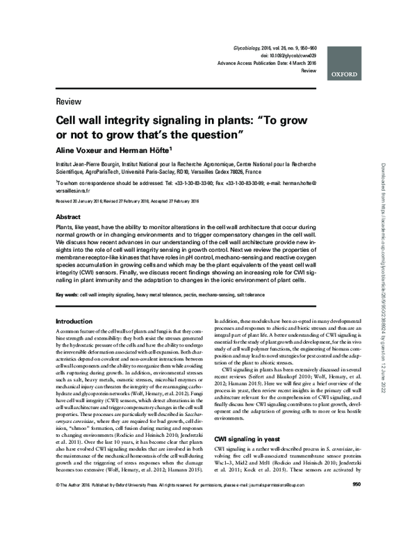 (PDF) Cell wall integrity signaling in plants: “To grow or not to grow ...