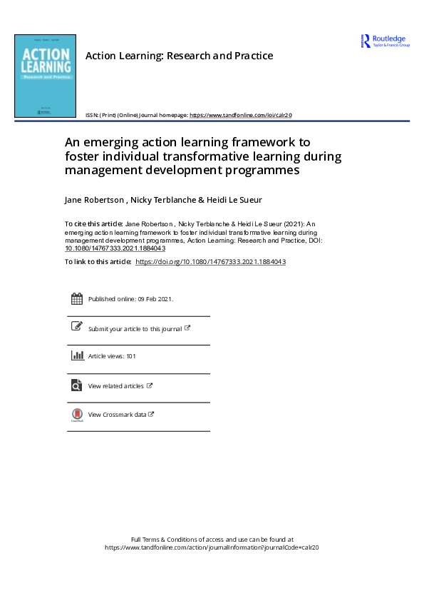 (PDF) An emerging action learning framework to foster individual ...