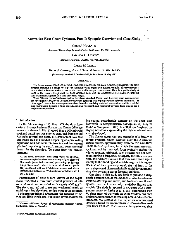 (PDF) Australian East-Coast Cyclones. Part I: Synoptic Overview and ...